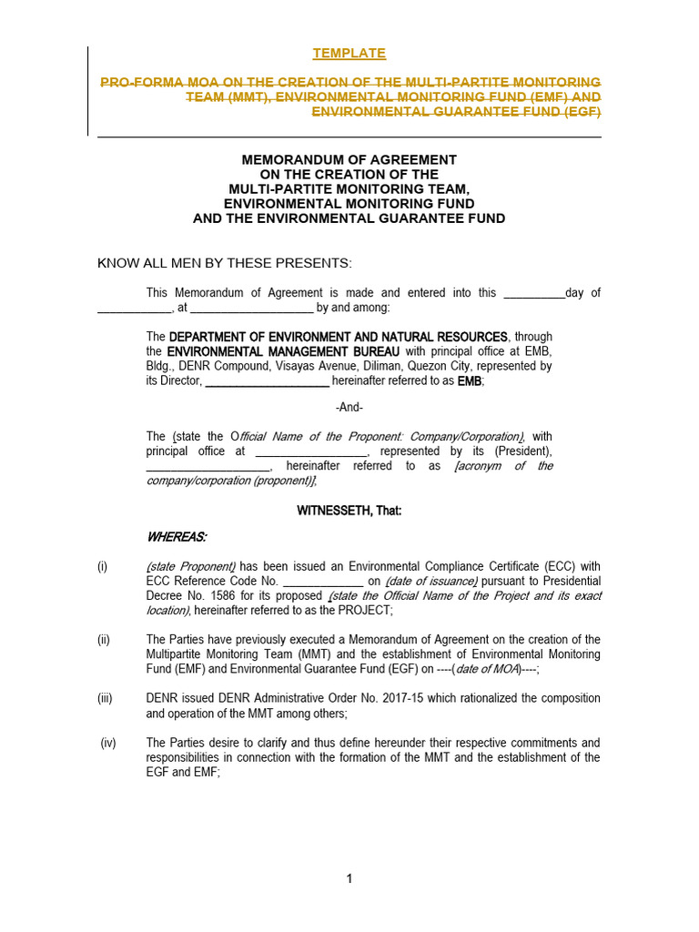 Template - Memorandum of Agreement MOA | PDF
