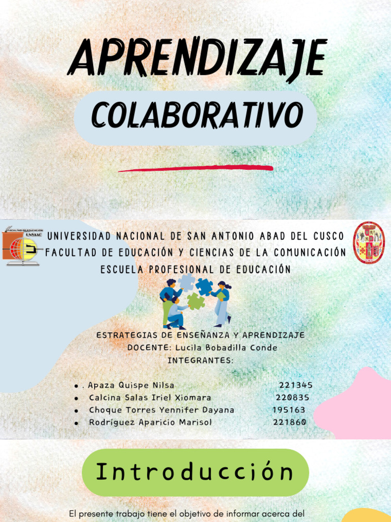 Aprendizaje Colaborativo 1 | Descargar gratis PDF | Enseñando | Aprendizaje