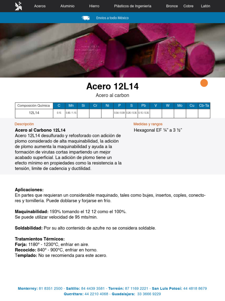 Acero 12L14 Ficha Tecnica | PDF