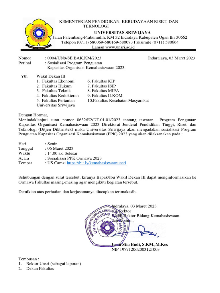 Surat Pemberitahuan PPK Ormawa 2023 | PDF
