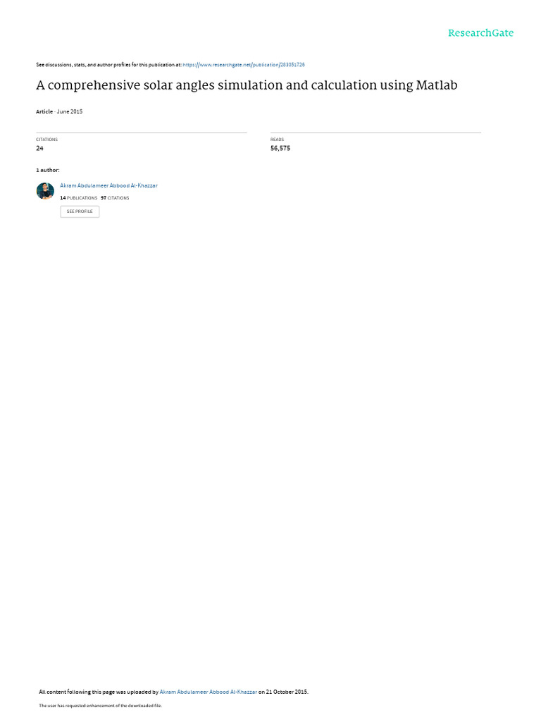 A Comprehensive Solar Angles Simulation and Calculation Using Matlab ...