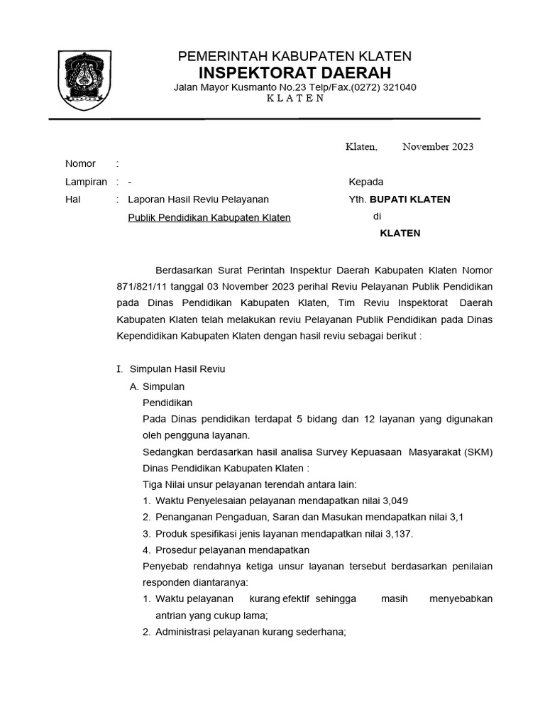 LHR Reviu Pelayanan Publik Klaten | PDF