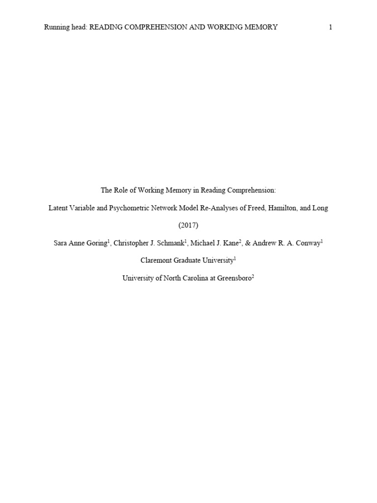 OSFPreprint WMRCGoring Schamnk Kane Conway | PDF | Structural Equation Modeling | Working Memory