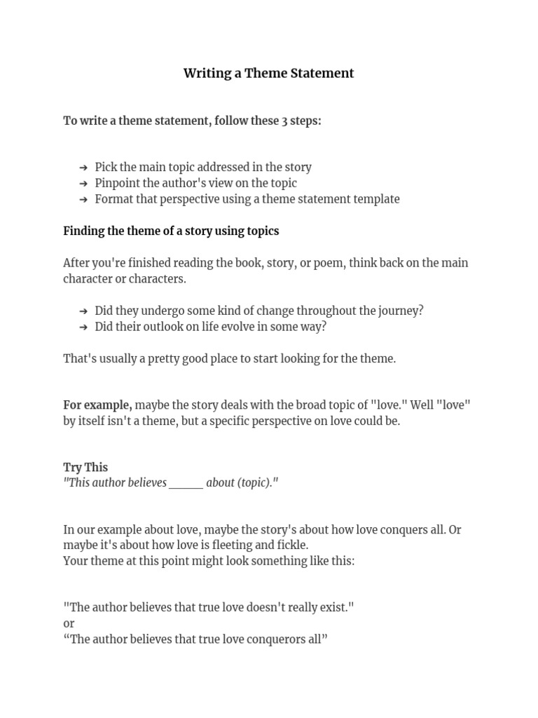 Writing A Theme Statement | PDF