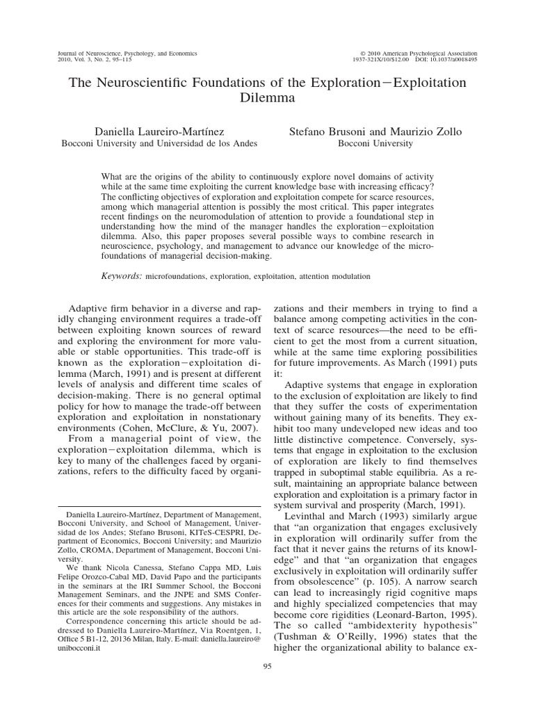 The Neuroscientific Foundations of The Exploration Exploitation Dilemma ...