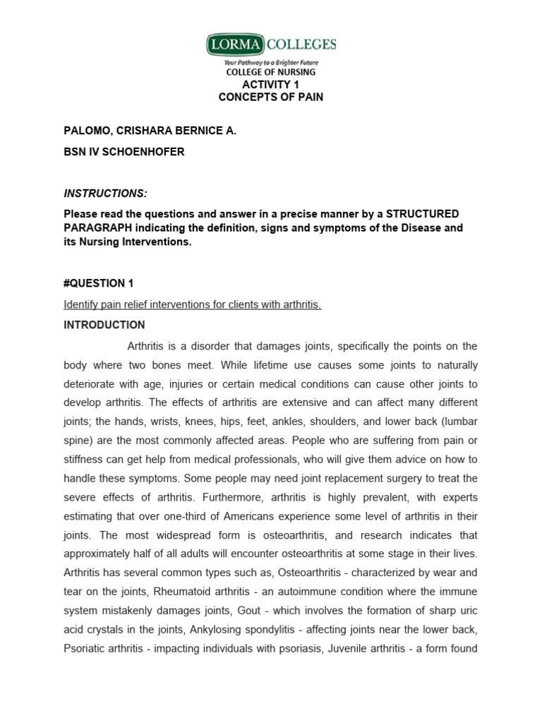Activity 1 Concepts of Painn | PDF | Arthritis | Osteoarthritis