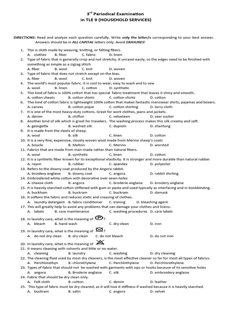 3rd Periodical Examination | PDF | Laundry | Washing Machine