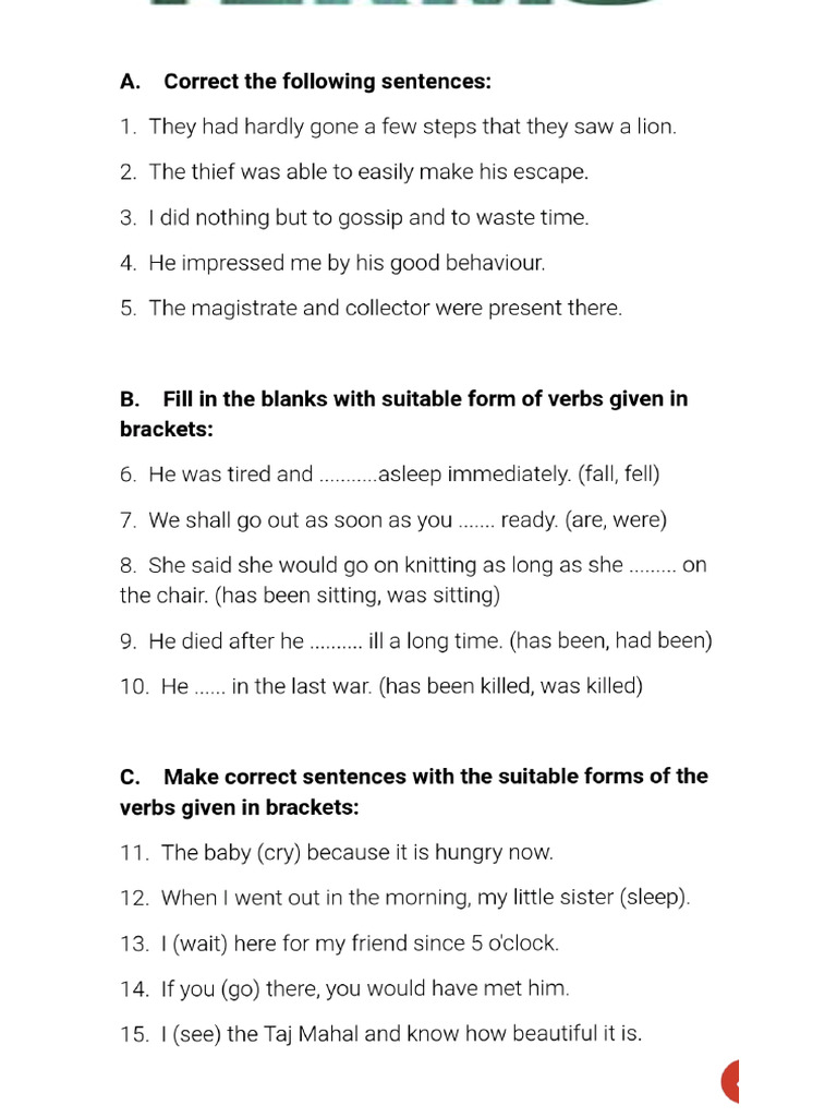 Grade IX Grammar Worksheet | PDF