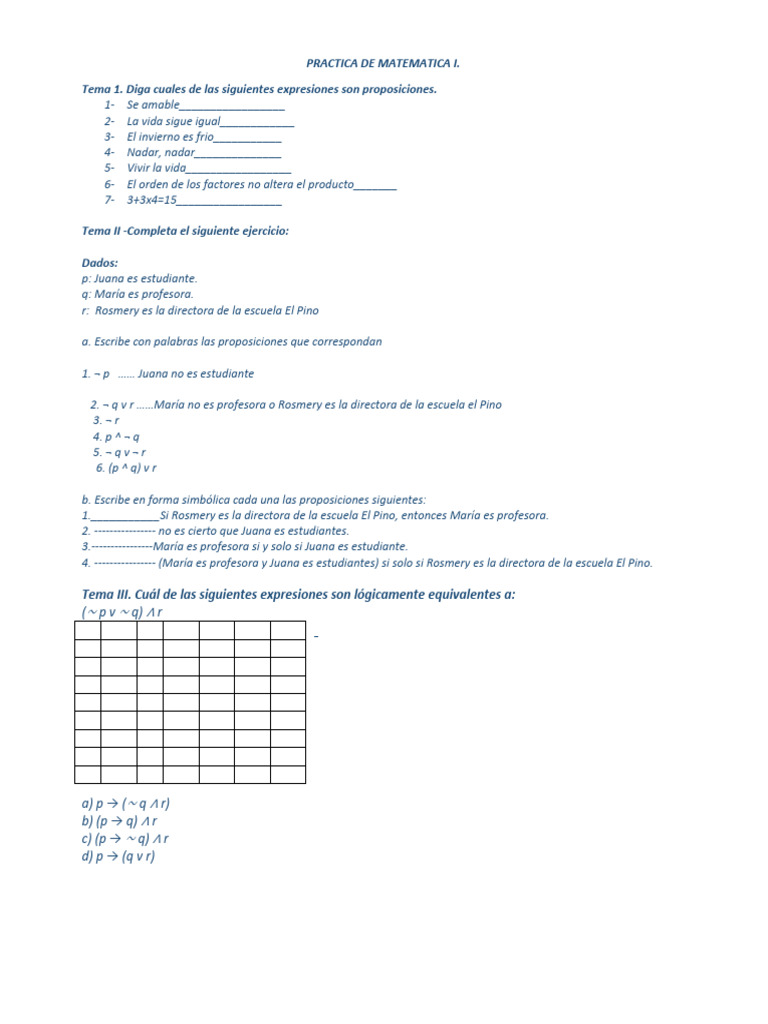 Practica de Matematica I. Unidad 1 | PDF