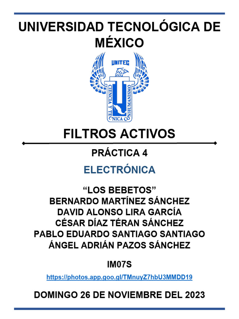 Practica 4 - Electronica | PDF | Filtro electronico | Frecuencia