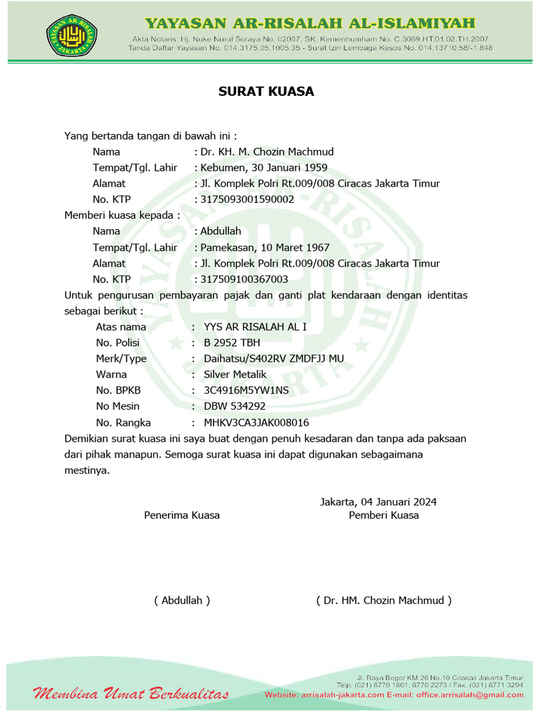 Surat Kuasa Pajak Mobil | PDF Surat Kuasa Pajak Mobil | PDF