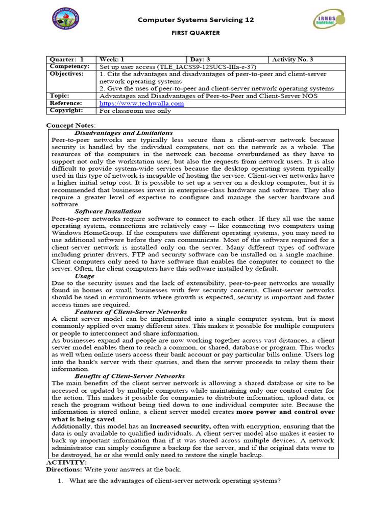 TLE-12 Q1 LAS CSS Wk1Day3 | PDF | Client–Server Model | Server (Computing)