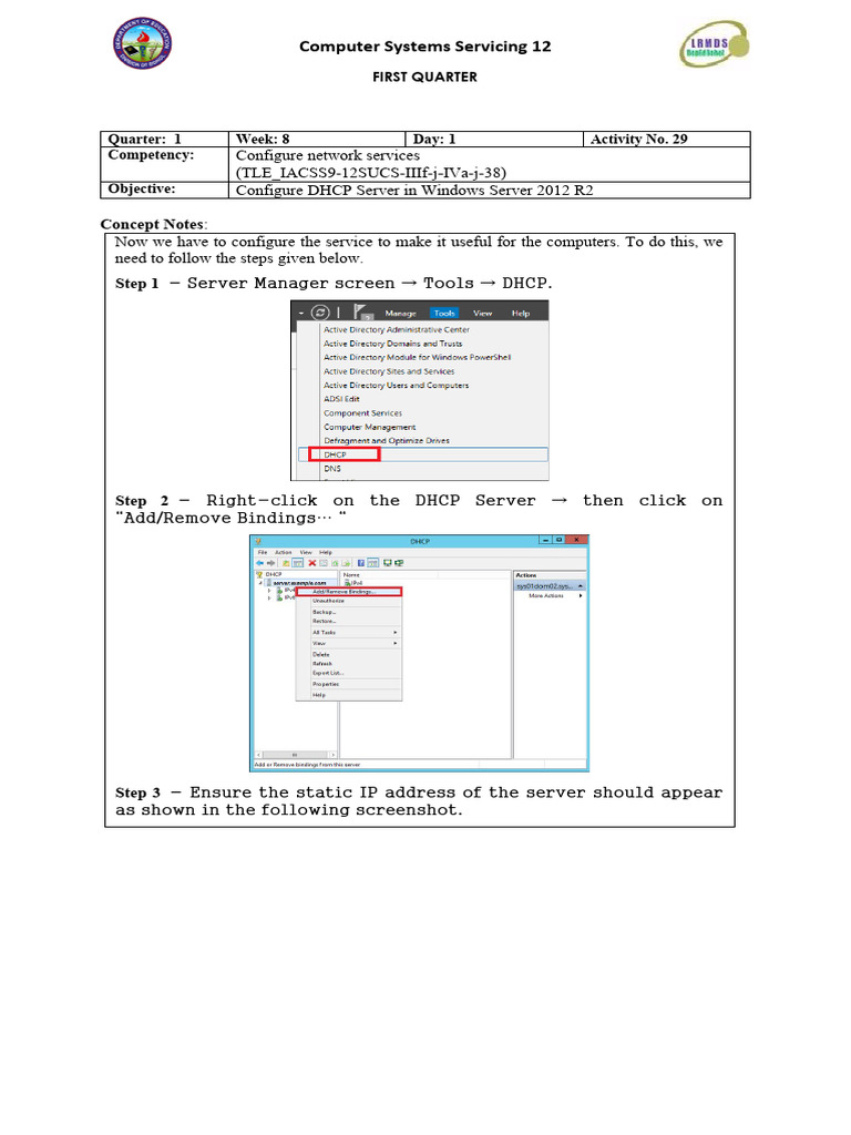 DHCP Server Setup for Students | PDF | Ip Address | Domain Name System