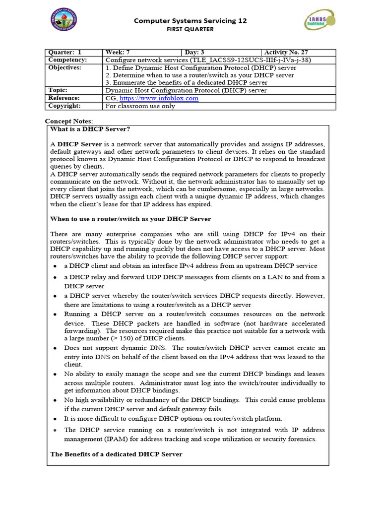 Tle-12 q1 Las Css Wk7day3 | PDF | Ip Address | Router (Computing)