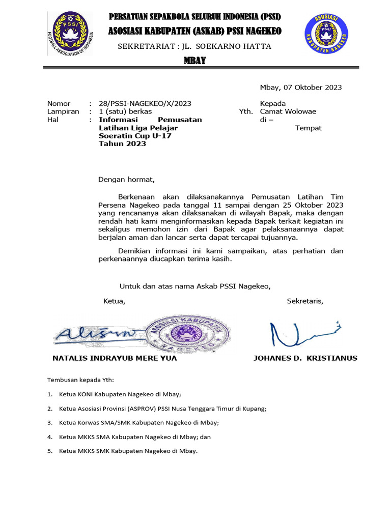 Surat Pemberitahuan Pemusatan Latihan Kepala Desa Wolokisa | PDF