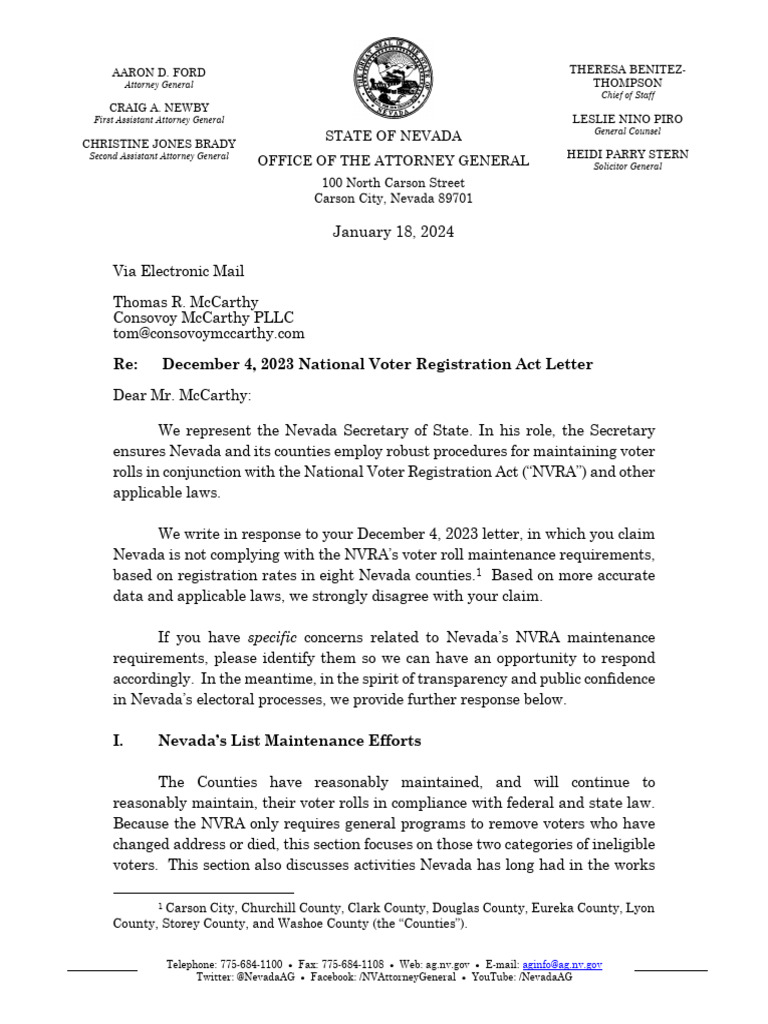 Nevada Voter Roll Maintenance Update | PDF | Politics | Law