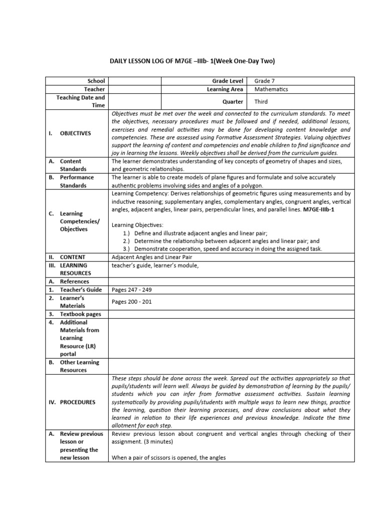 Geometry G7 Lesson Iii-Day 7 | PDF | Angle | Learning