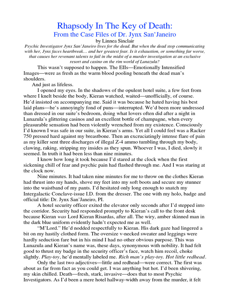 Sinclair, Linnea - Short Stories - Rhapsody in The Key of Death | PDF | Mystery, Thriller ...