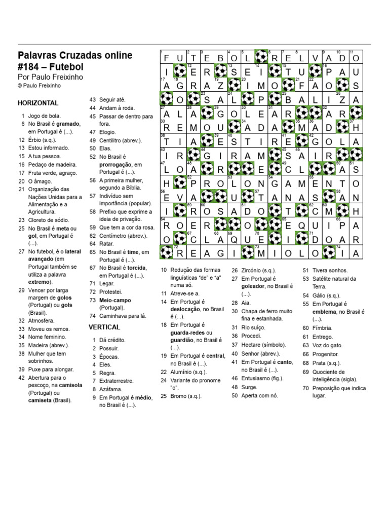 Palavras Cruzadas Online #184 - Futebol | PDF