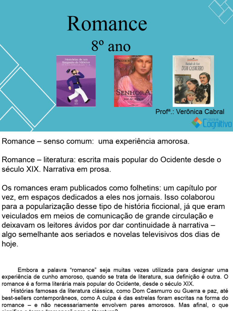 Romance: Prof .: Verônica Cabral | PDF | Narrativa | Livros de ficção