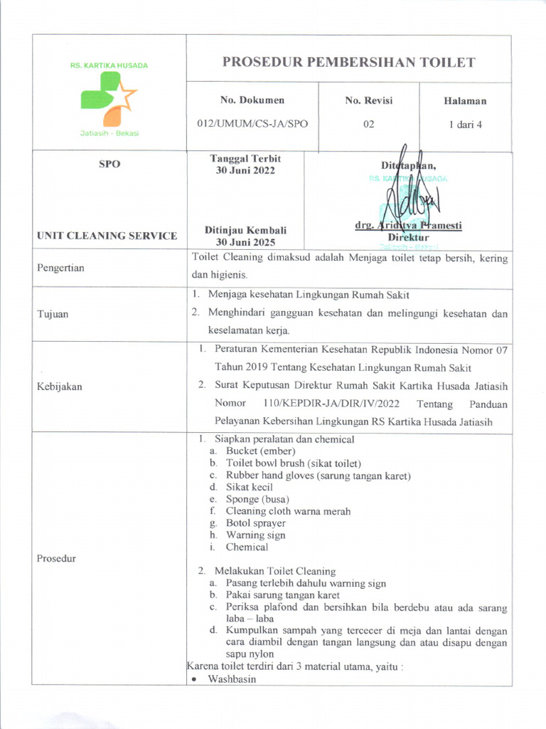 Sop CS (Pembersihan Toilet) | PDF