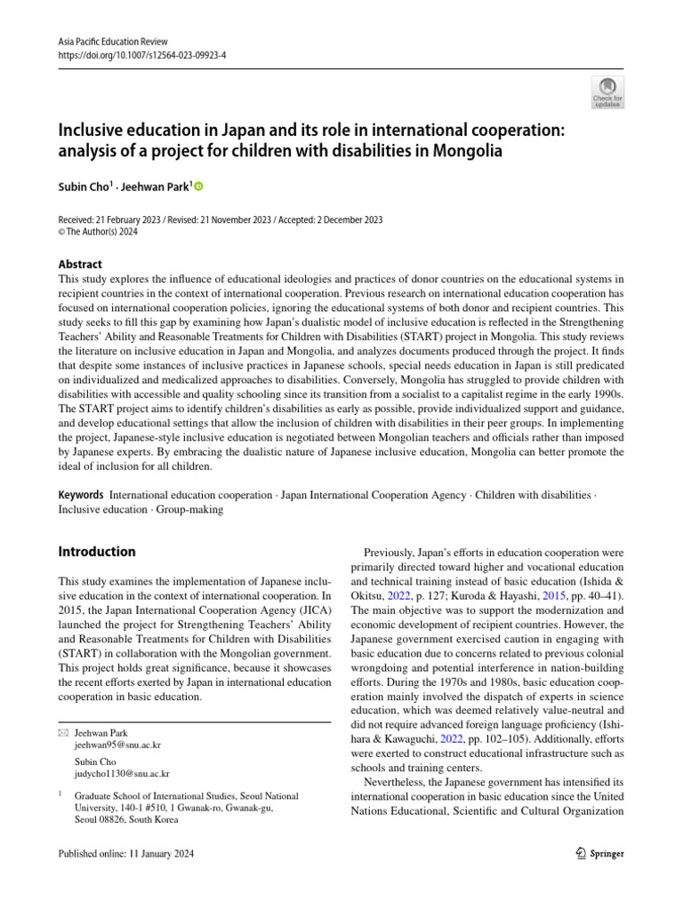 Inclusive Education in Japan and Its Role in International Cooperation ...
