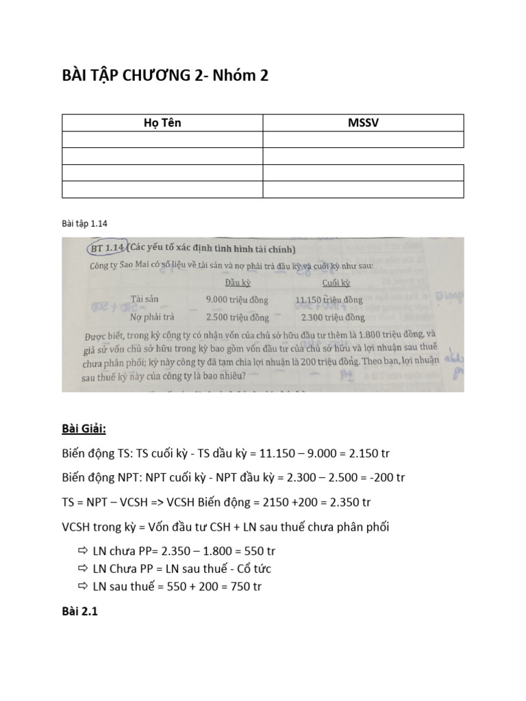Bai Tap Chuong 2 - Nhom 2 KTTC I | PDF