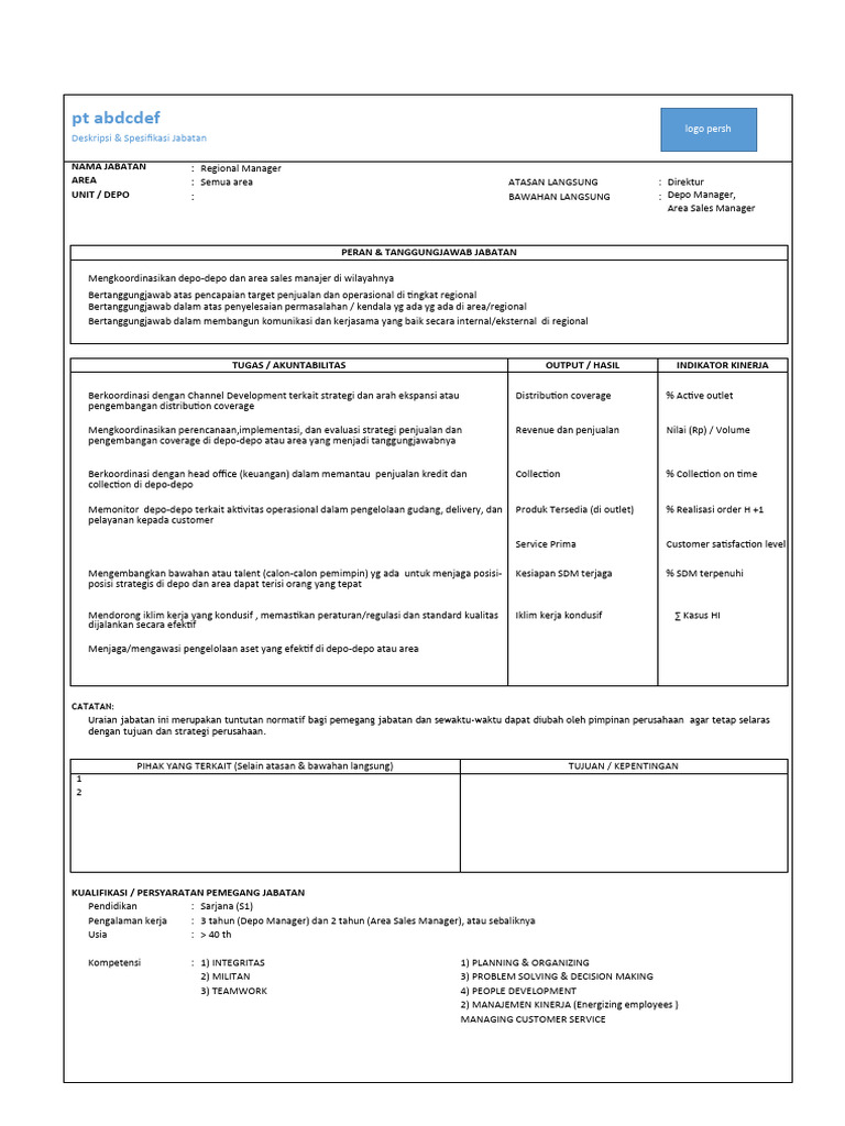 Contoh Format Job Des | PDF