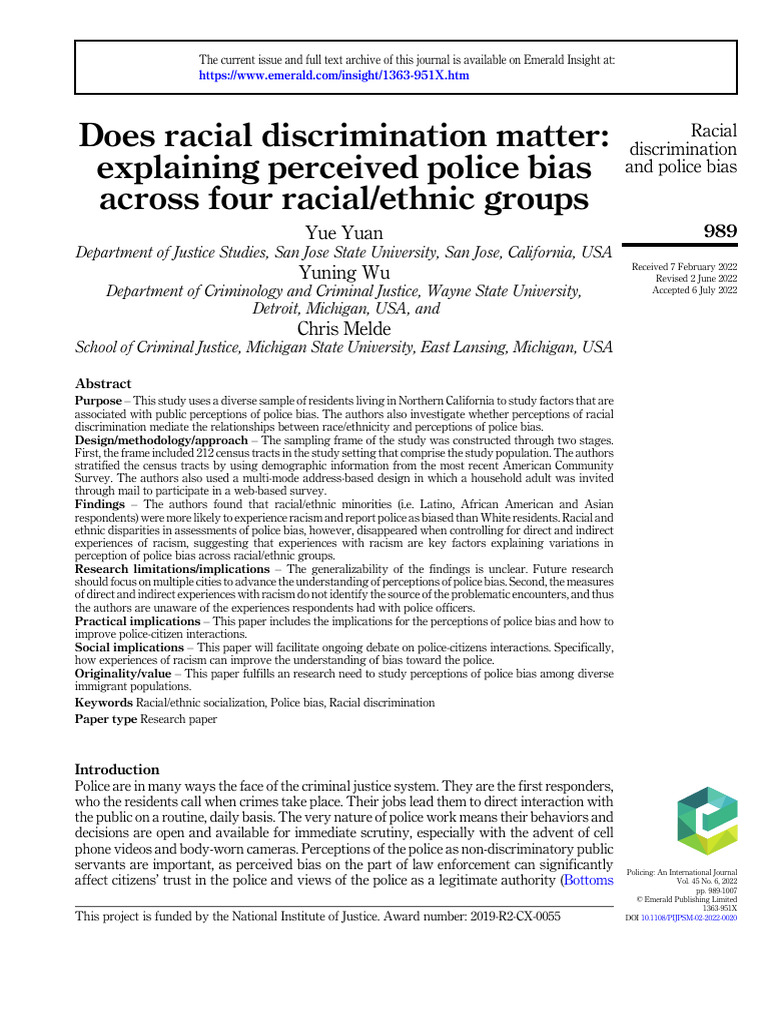 Does Racial Discrimination Matter - Explaining Perceived Police Bias ...
