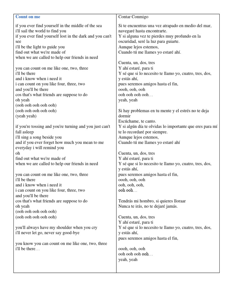 Count On Me - Inglés y Español | PDF