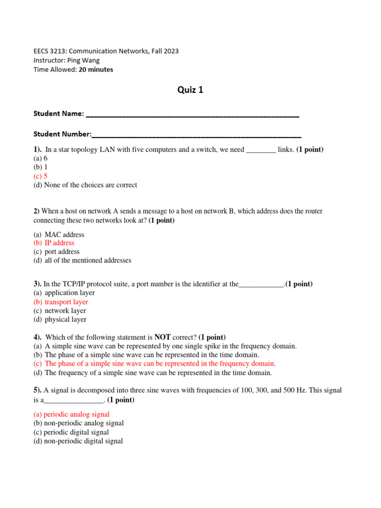 Quiz1 Solution - 2023 | PDF | Computer Network | Port (Computer Networking)