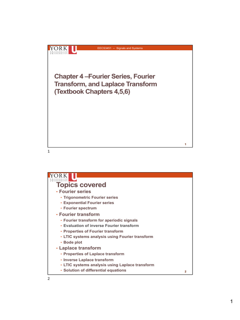 EECS3451 Chapter4 | PDF | Fourier Transform | Fourier Series