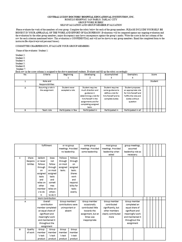 Group Work Rubric | PDF | Rubric (Academic) | Evaluation
