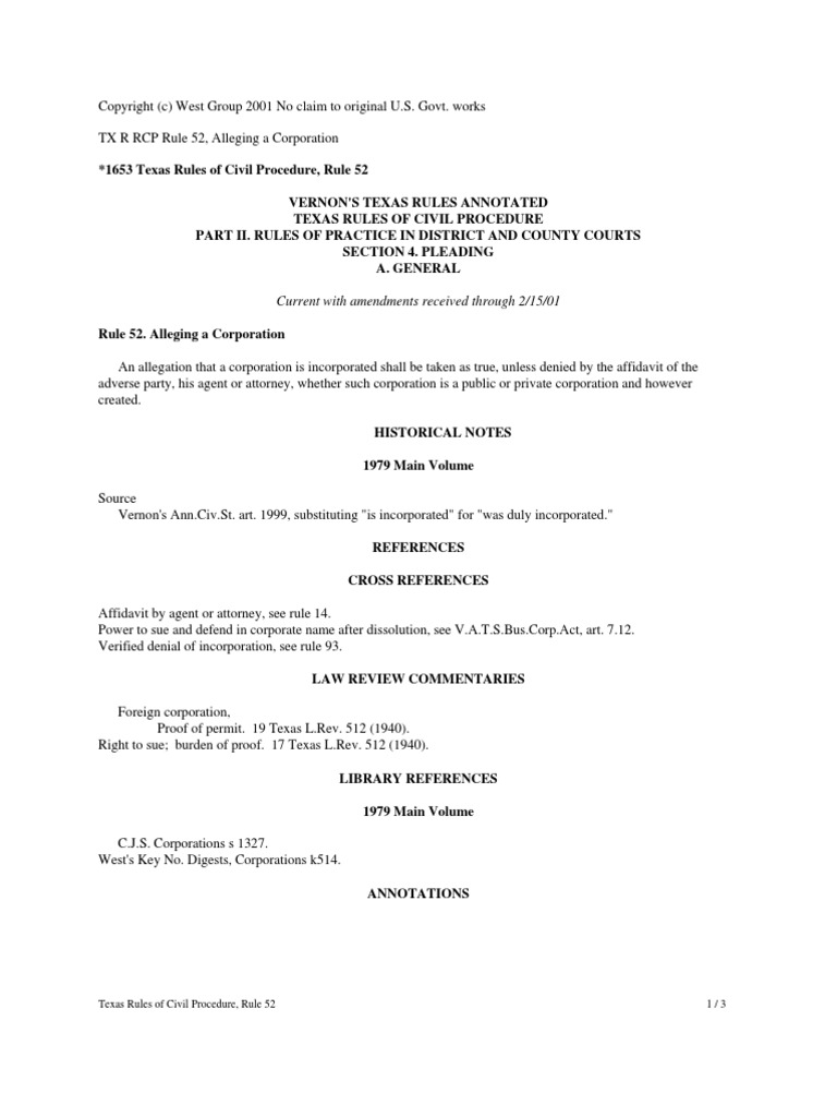 TRCP Rule 52 Annotated | PDF | Pleading | Lawsuit