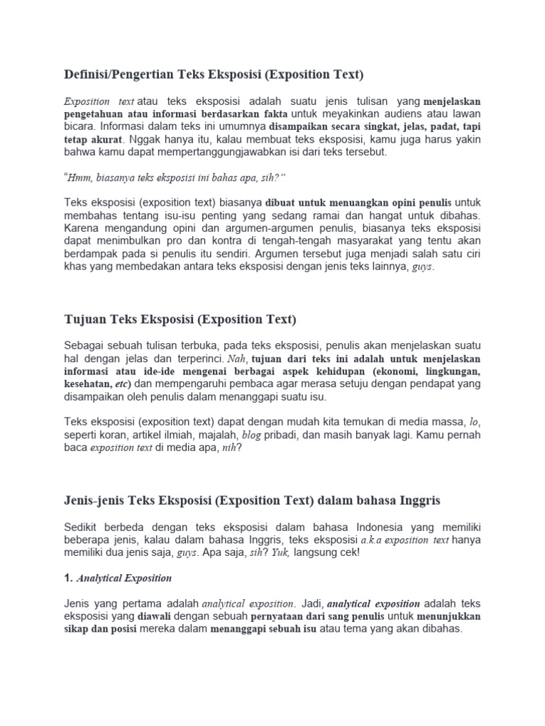 Definisi dan Tujuan Teks Eksposisi | PDF | Seni & Disiplin Bahasa ...