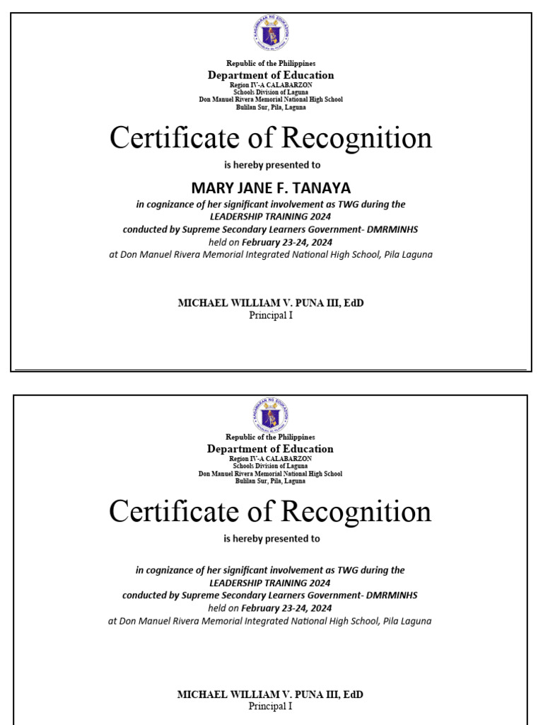 Certificate TWG Leadership | PDF | Government Institutions | Asia