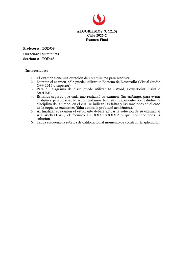 Examen Final - Algoritmos CC215 - 2023-2-CASO D | PDF