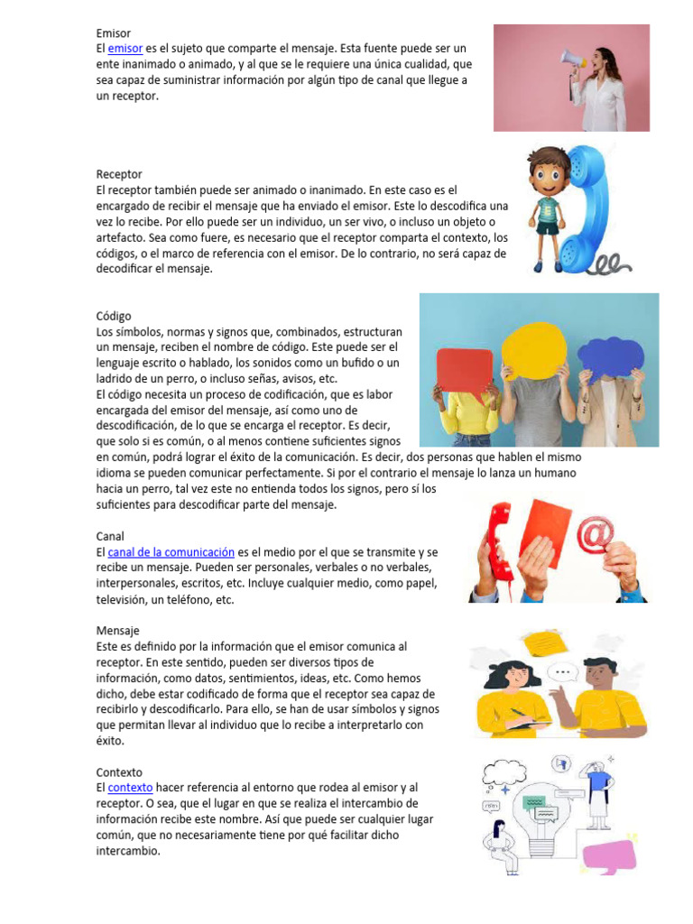 ELEMENTOS DE LA COMUNICACION, Emisor, RECEPTOR, CODIGO, CANAL, MENSAJE ...