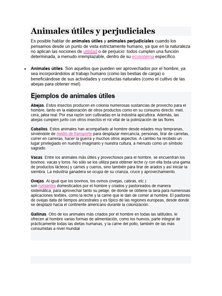 Animales Útiles y Perjudiciales | PDF | Vacas | Insectos