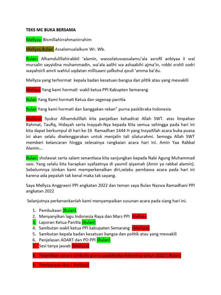 Teks MC Buka Bersama | PDF