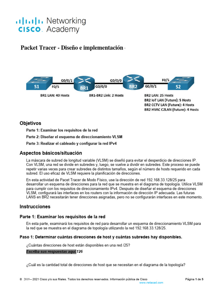 11.10.2 Packet Tracer - Design and Implement A VLSM Addressing Scheme ...
