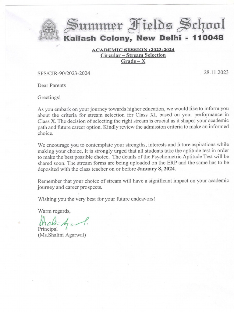 Circular for Stream Selection for Grade X | PDF