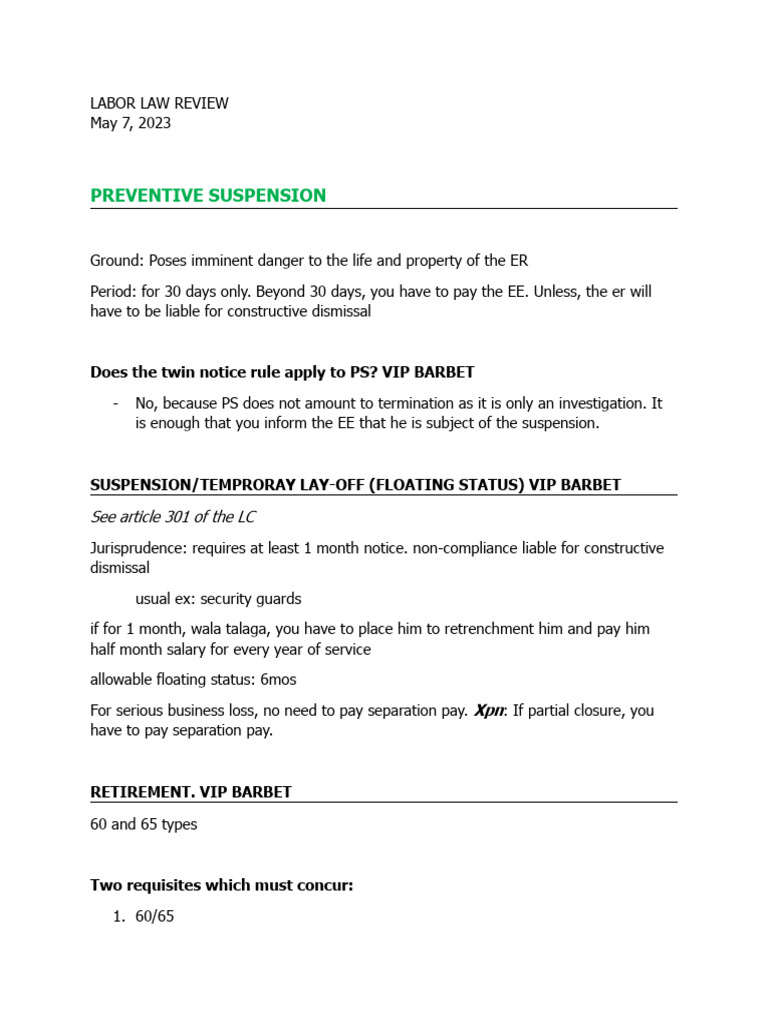 Labor Review Notes | PDF | Salary | Employment