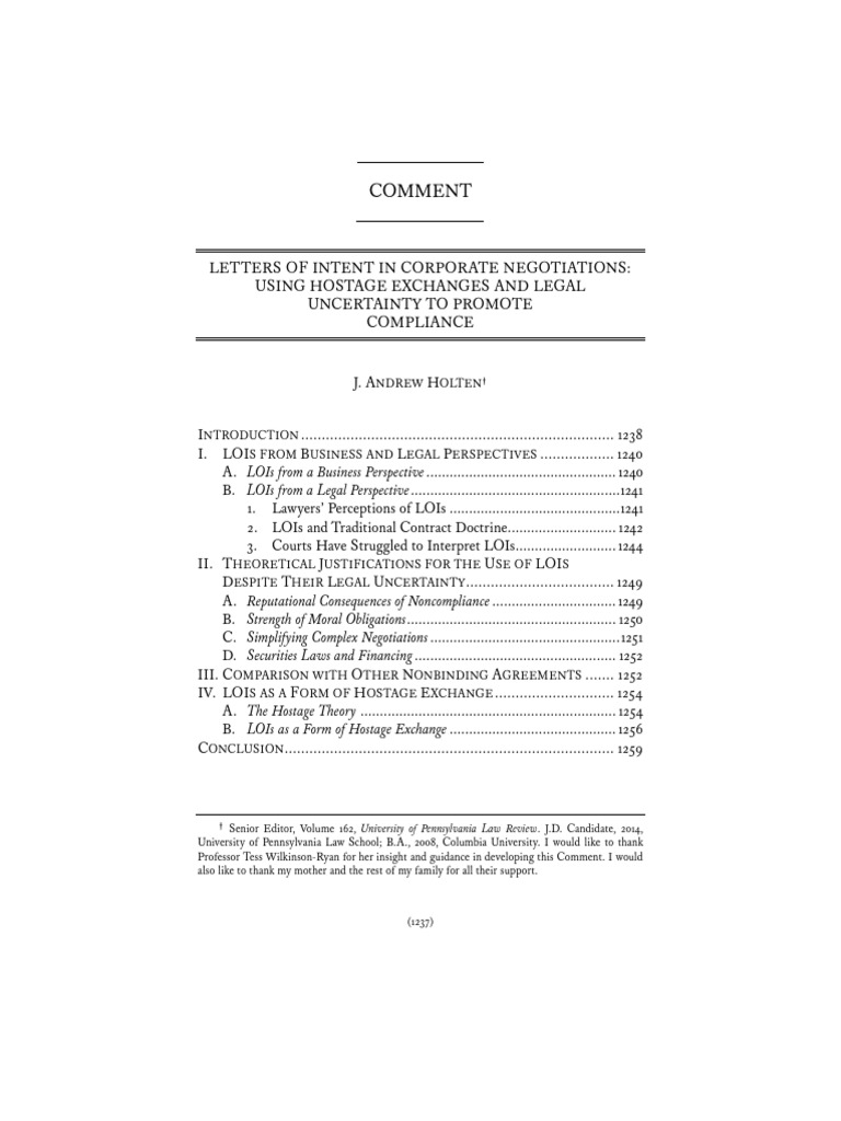 Letters of Intent in Corporate Negotiations - Using Hostage Exchan ...