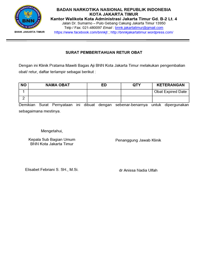Surat Retur Obat | PDF