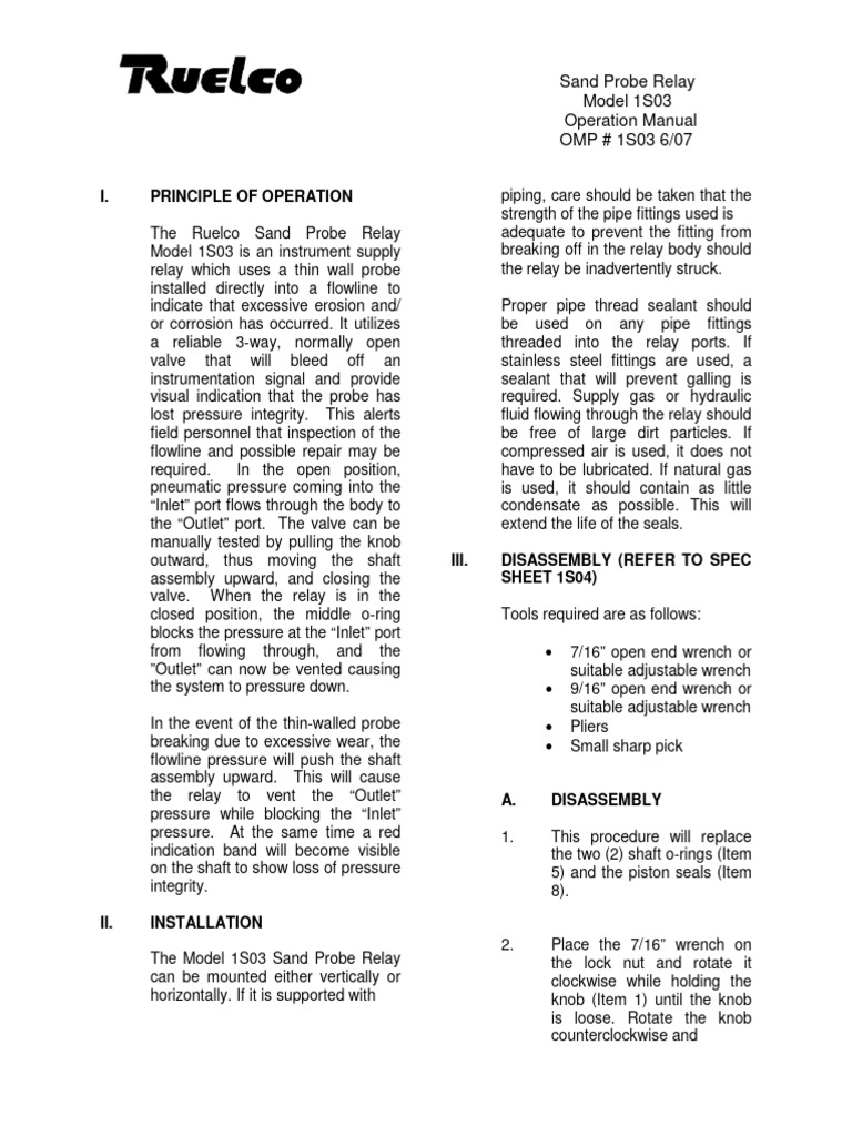 Operations Manual 1S03 Sand Probe Relay | PDF | Valve | Pipe (Fluid ...