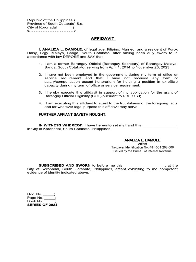 Affidavit Brgy Official BOE | PDF