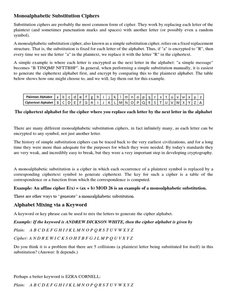 Monoalphabetic Substitution Ciphers | PDF | Cipher | Cryptography
