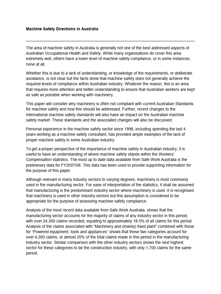 Machine Safety Directions in Australia 581659296 | PDF | Risk | Safety