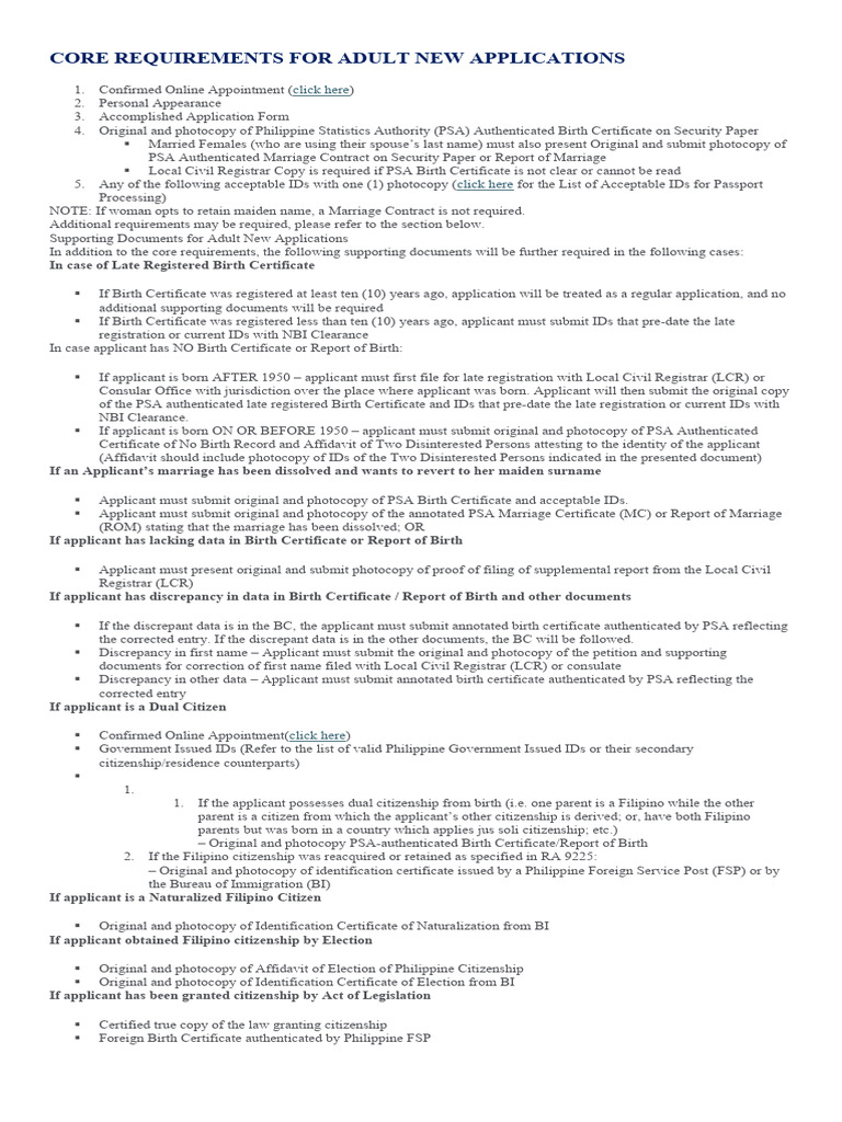 Core Requirements For Adult New Applications | Download Free PDF ...